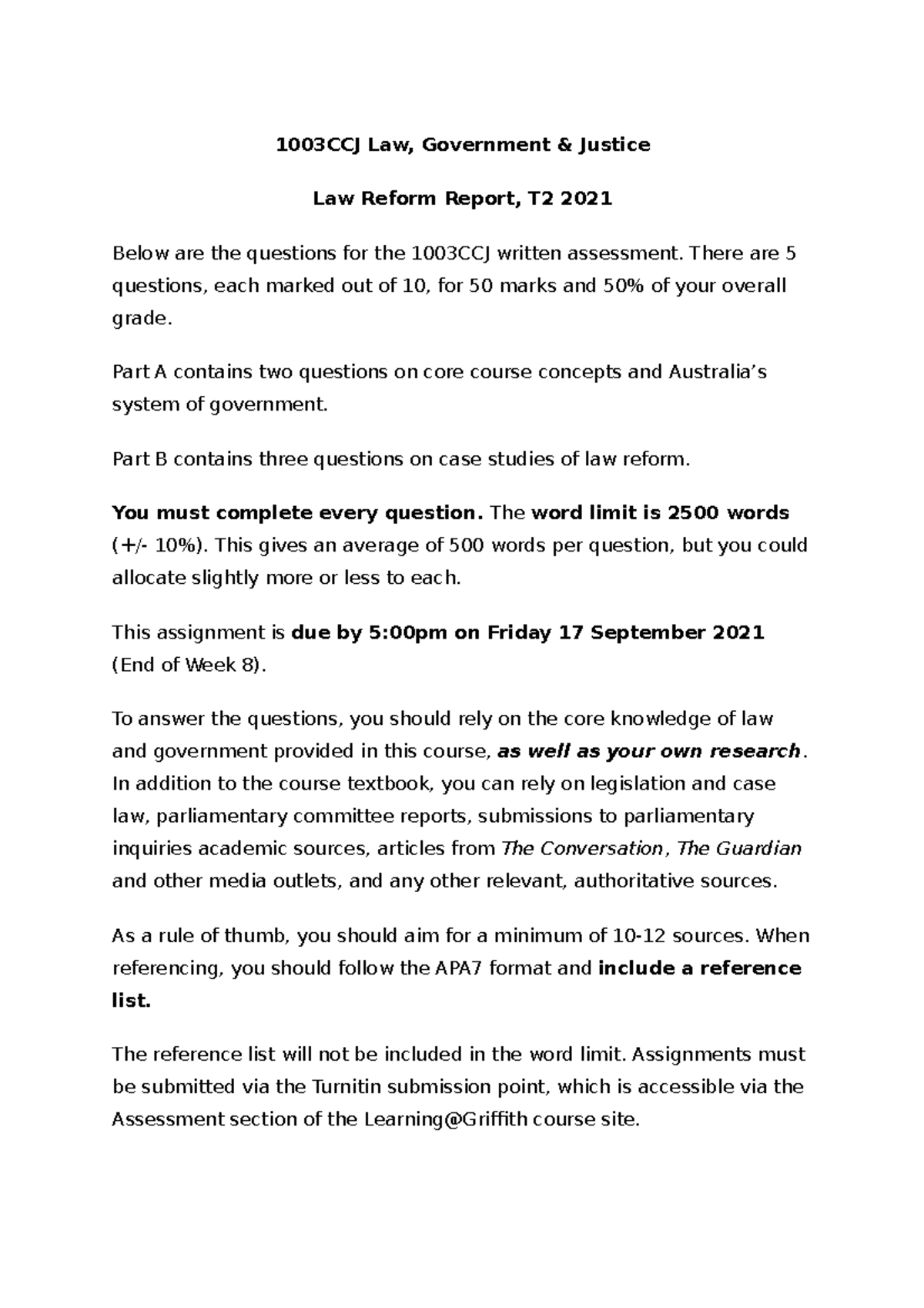 Law reform report short response - 1003CCJ Law, Government & Justice ...