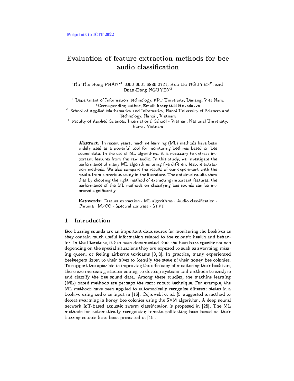 Evaluation of feature extraction methods for bee audio classification ...