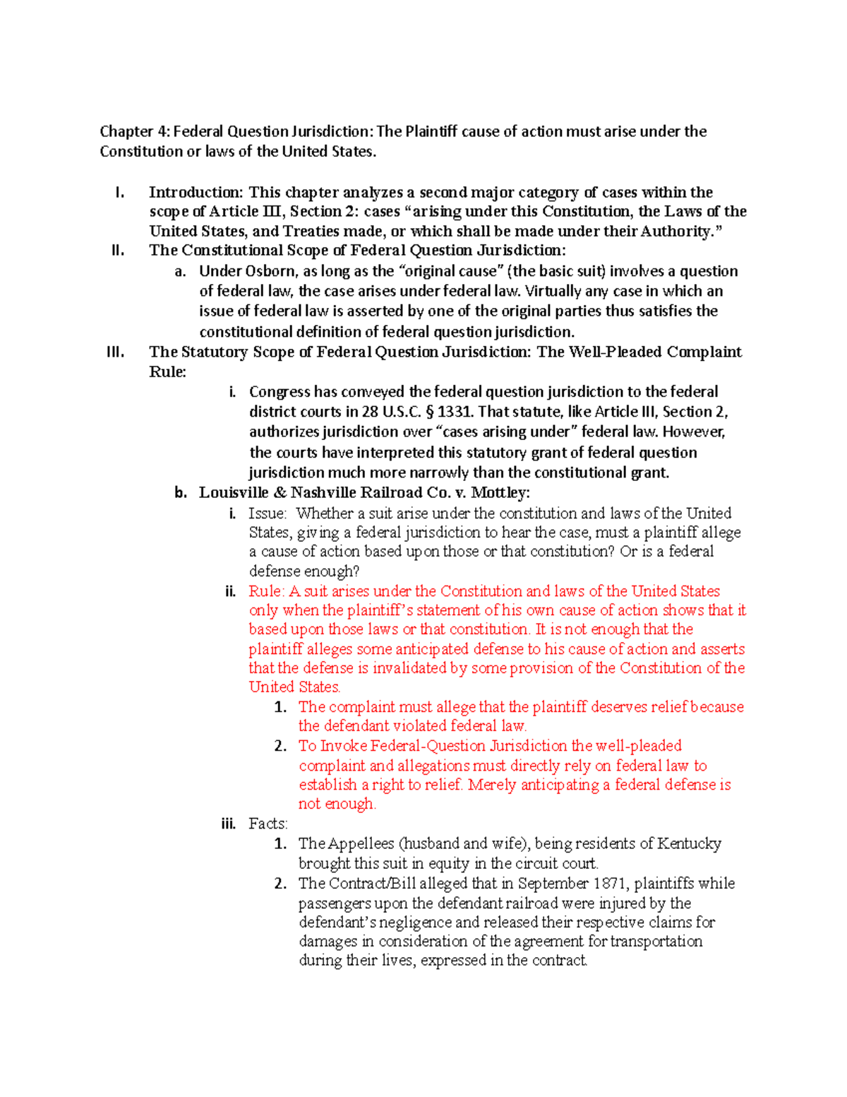 Chapter 4- Federal Question Jurisdiciton - I. Introduction: This ...