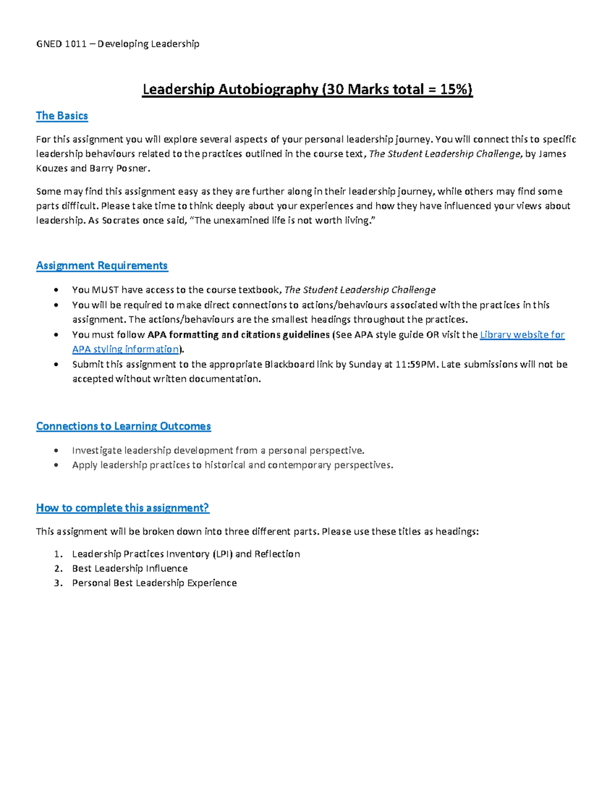 Leadership Autobiography Assignment - Leadership Autobiography ( 30 ...