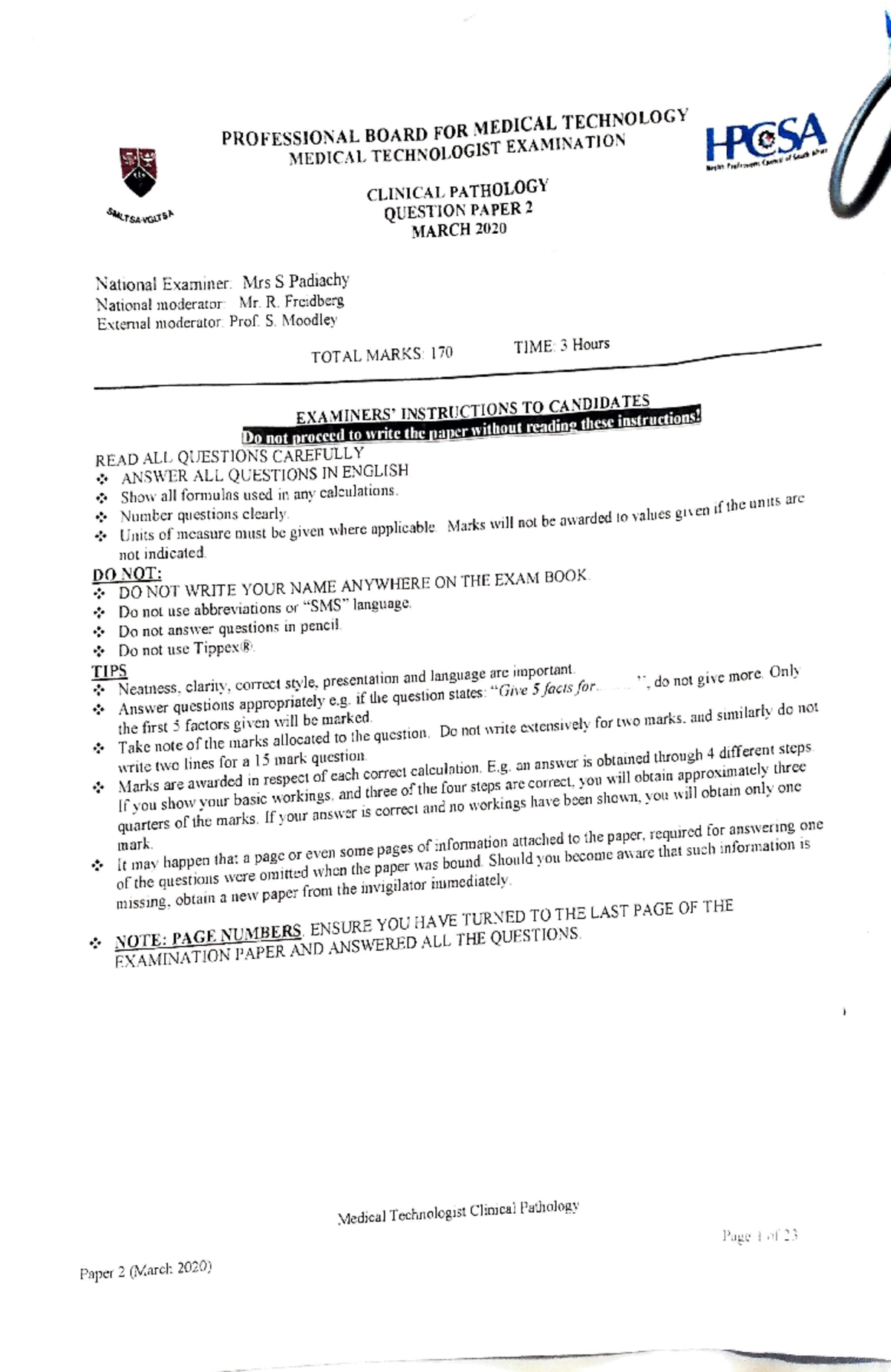 Board exam 1 - chemistry - PROFESSIONAL B0ARD FOR MEDICAL TECHNOLOGY ...