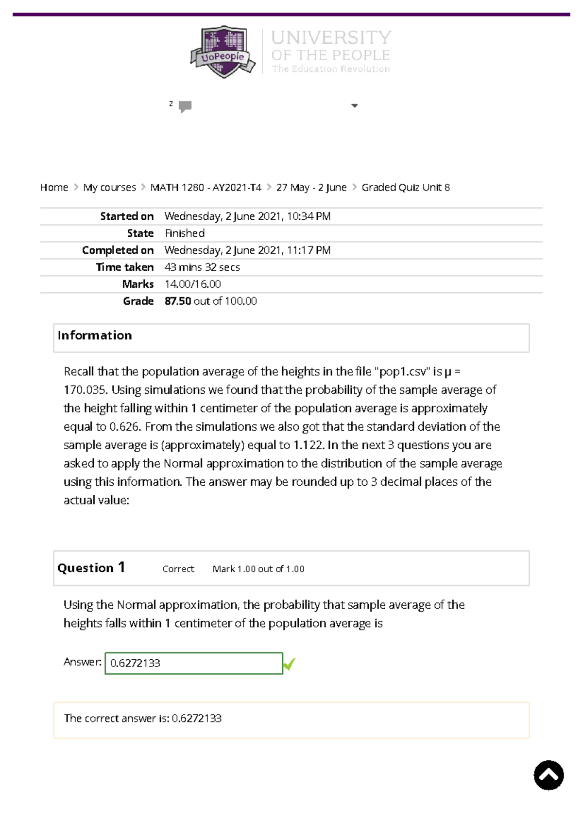 Graded Quiz Unit 8 Attempt review- Uploaded - Started on Wednesday, 2 ...