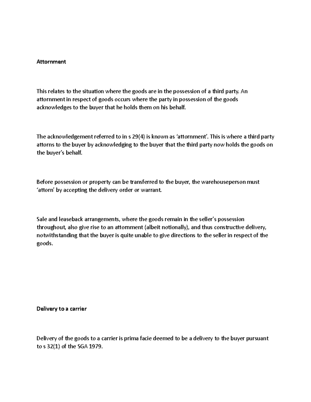 Attornment - Commercial Law - Attornment This relates to the situation ...