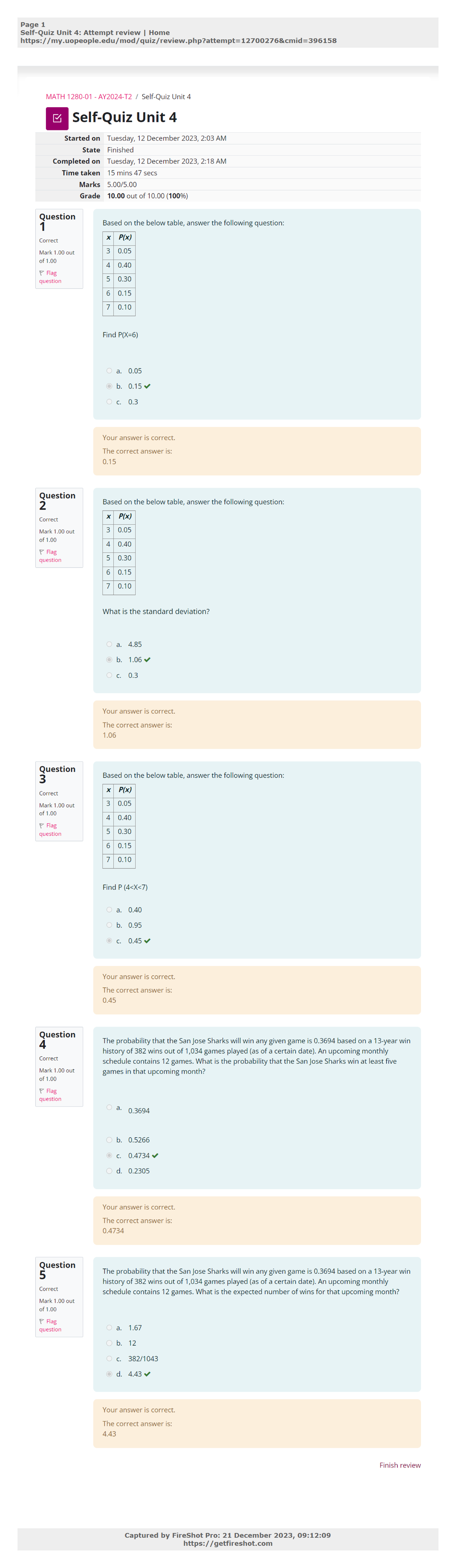 Math 1280 Self Quiz 4 Math 1280 01 Ay2024 T2 Self Quiz Unit 4 Self Quiz Unit 4 Started On