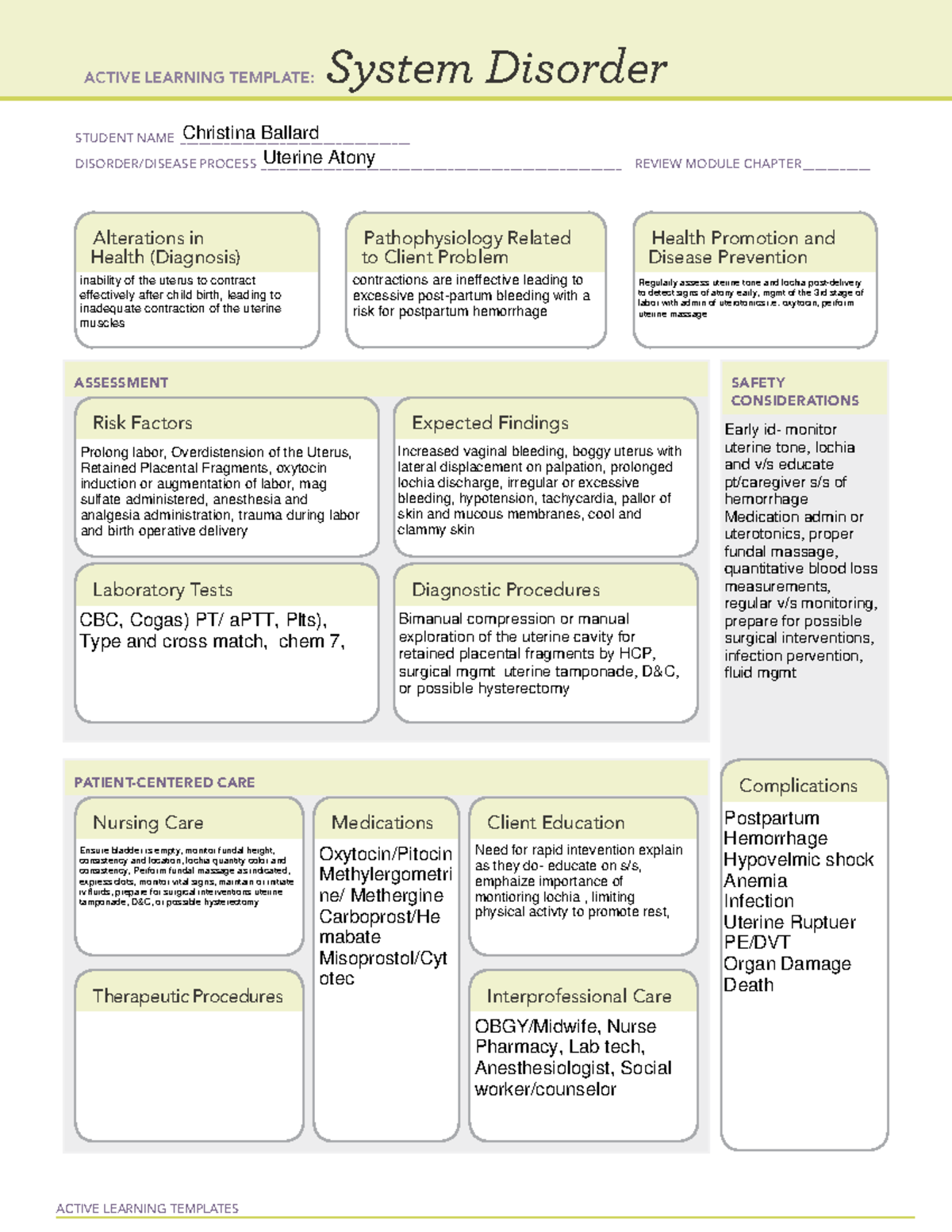 System Disorder uterine atony - ACTIVE LEARNING TEMPLATES System ...