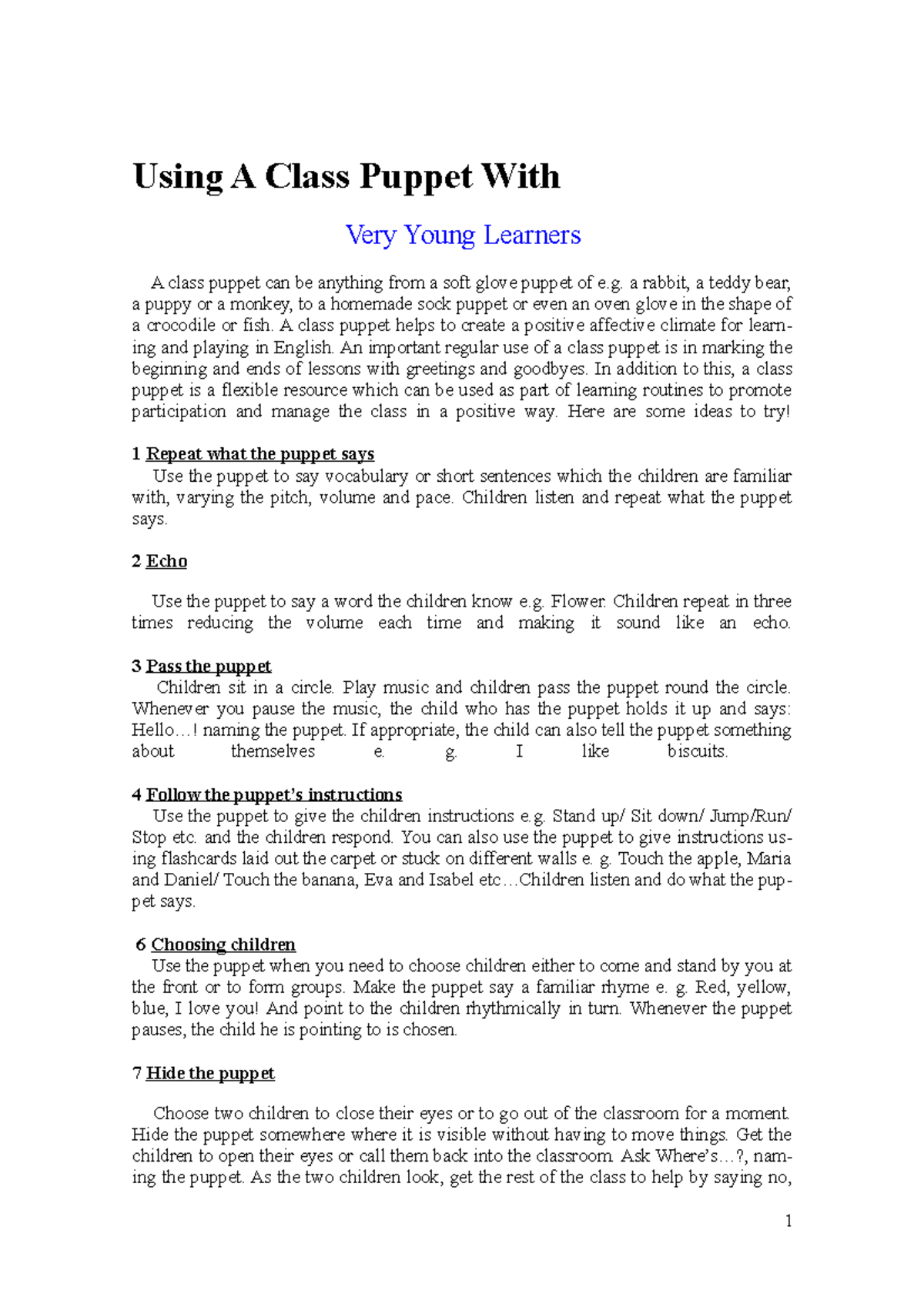 Using A Class Puppet With Very Young Children - Using A Class Puppet ...