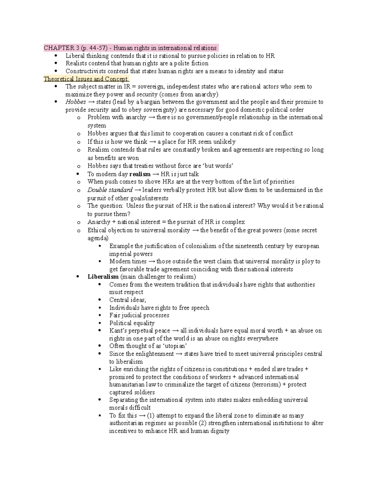 Chapter 3 POLI 388 - Human rights and international justice midterm 1 ...