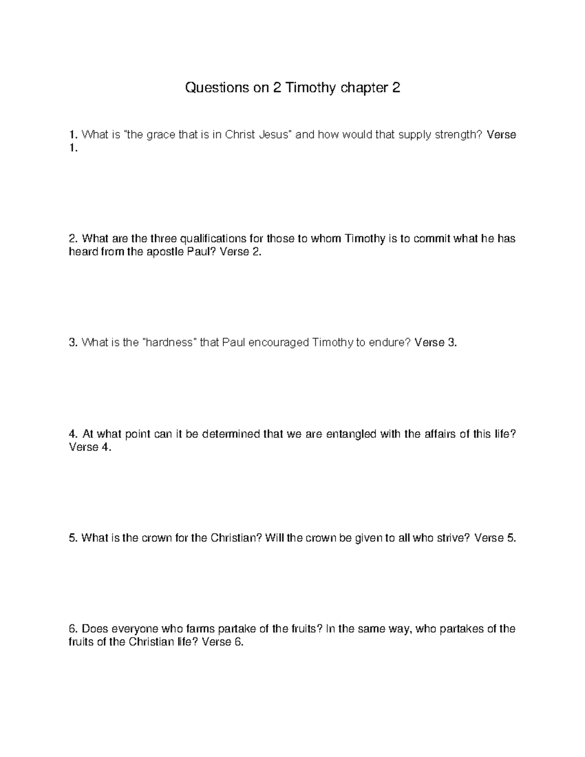 Questions on 2 timothy chapter 2 - Questions on 2 Timothy chapter 2 ...