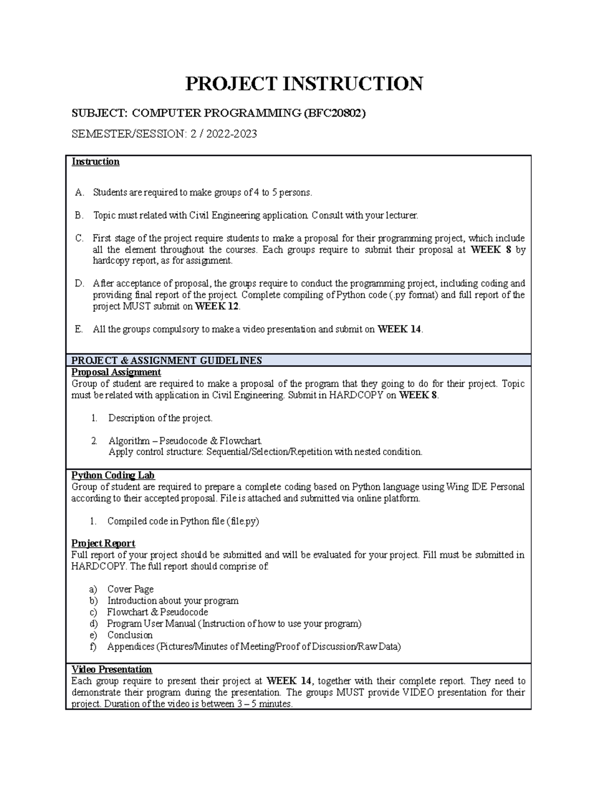 Projectinstruction Computerprogramming Project Instruction Subject