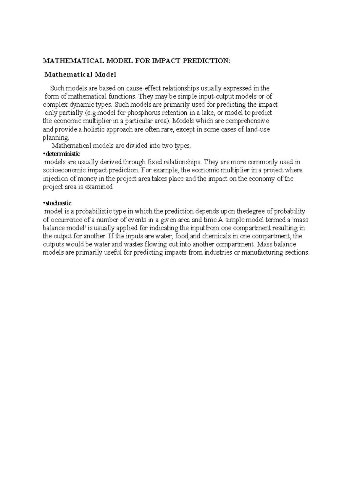 Mathematical Model FOR Impact Prediction - MATHEMATICAL MODEL FOR ...
