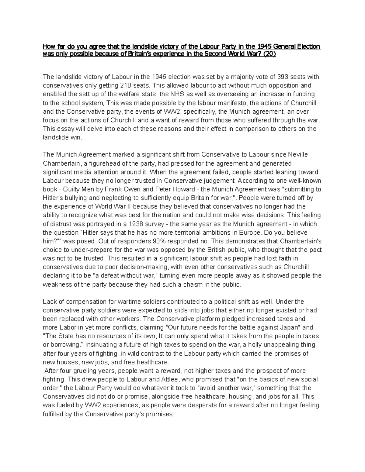 War and the 45 election - Finished - How far do you agree that the ...