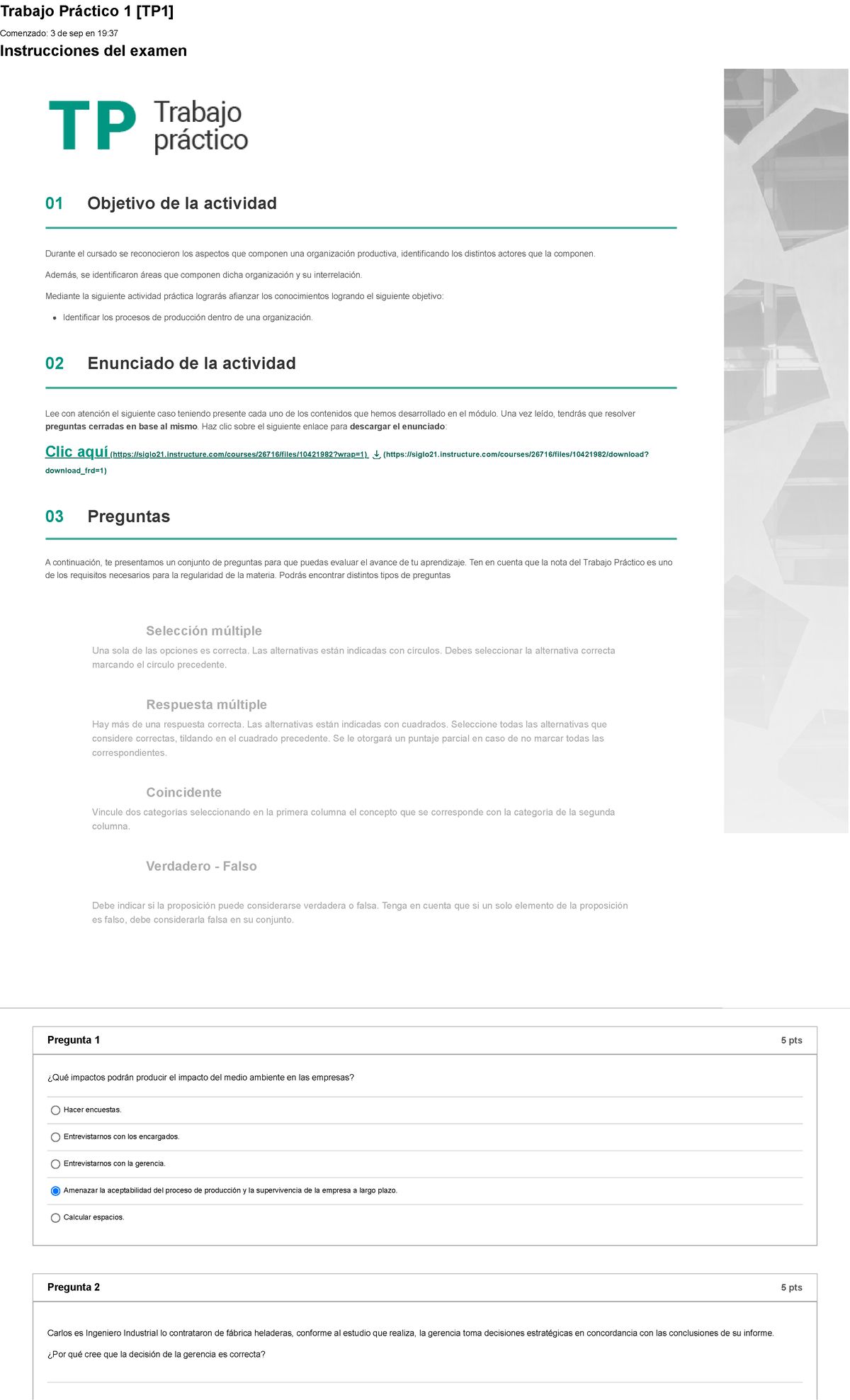 Examen Trabajo Práctico 1 Tp1 Trabajo Práctico 1 Tp1 Comenzado 3