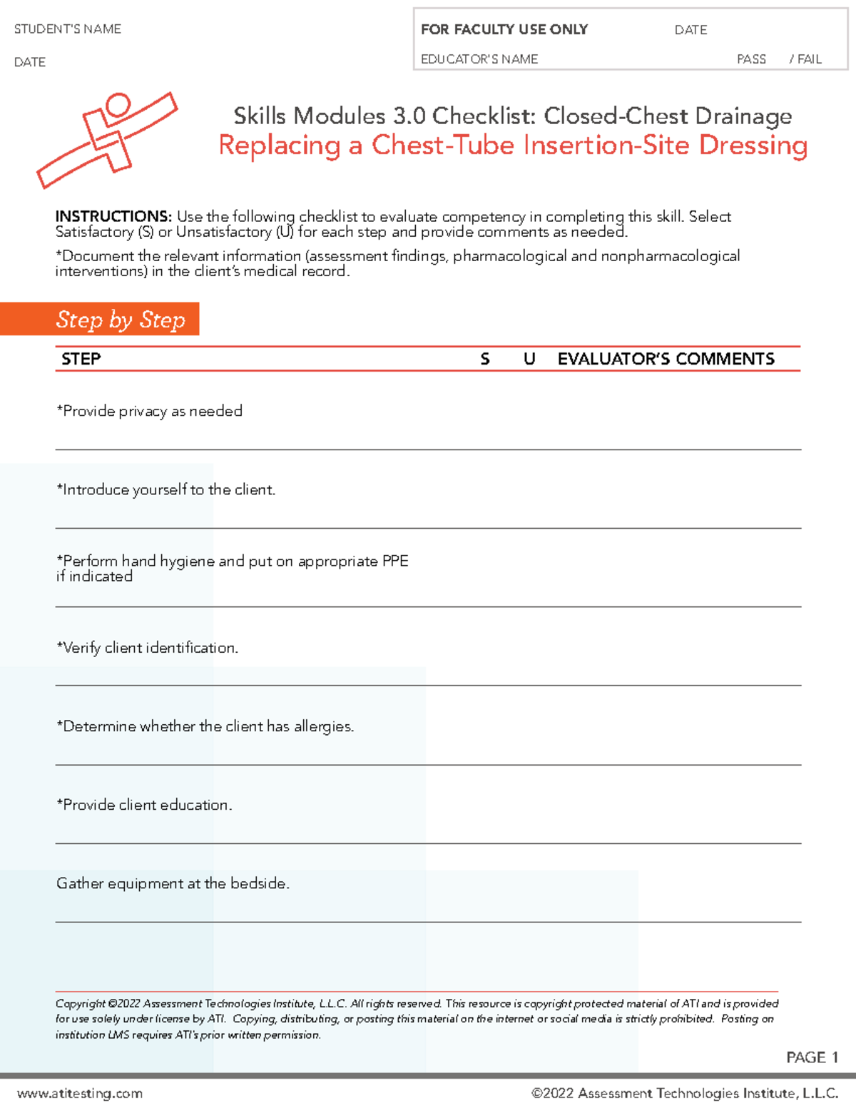 Skills Checklist Closed Chest Insertion - atitesting ©2022 Assessment ...