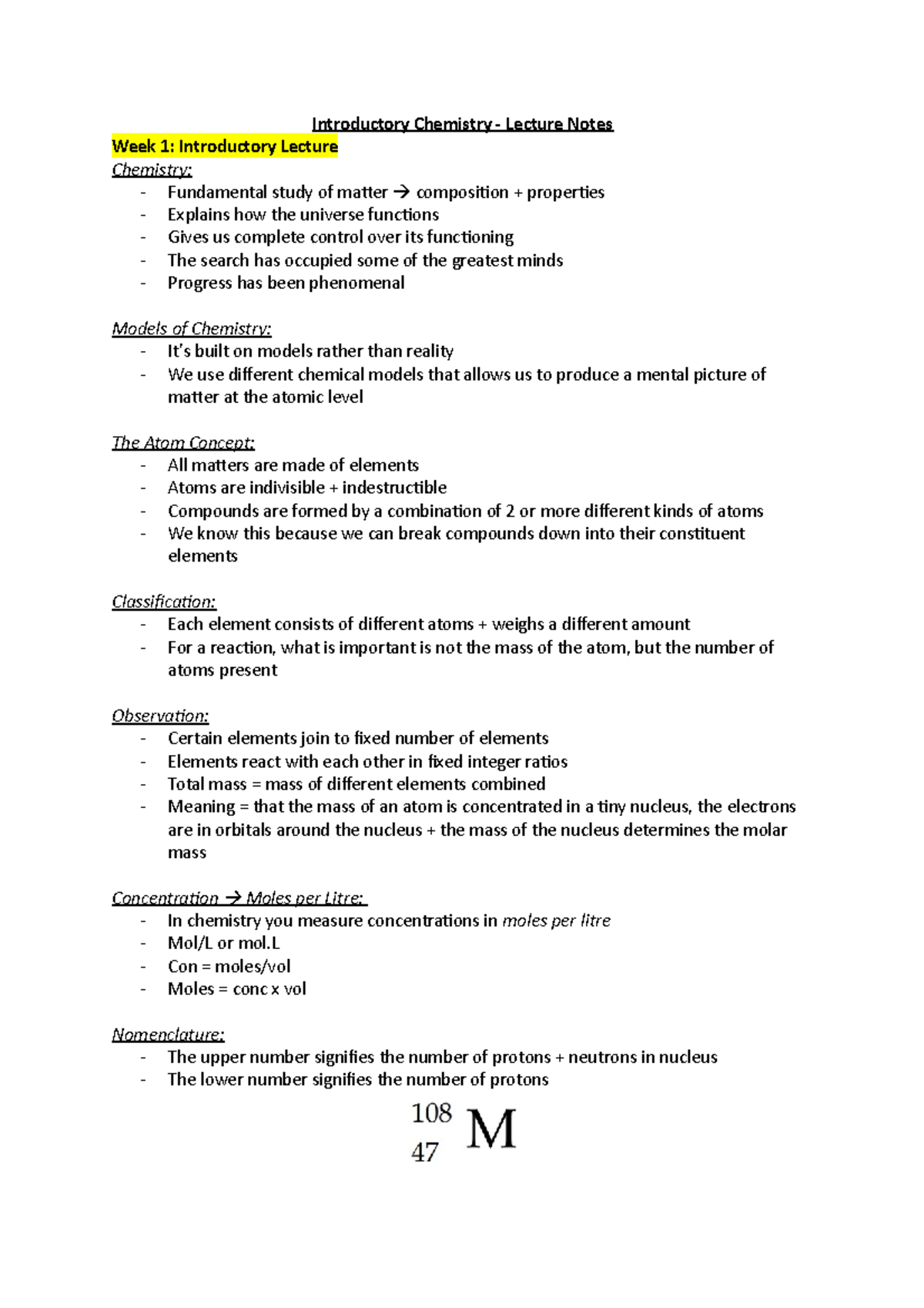 Lecture notes copy 3 - Introductory Chemistry - Lecture Notes Week 1 ...
