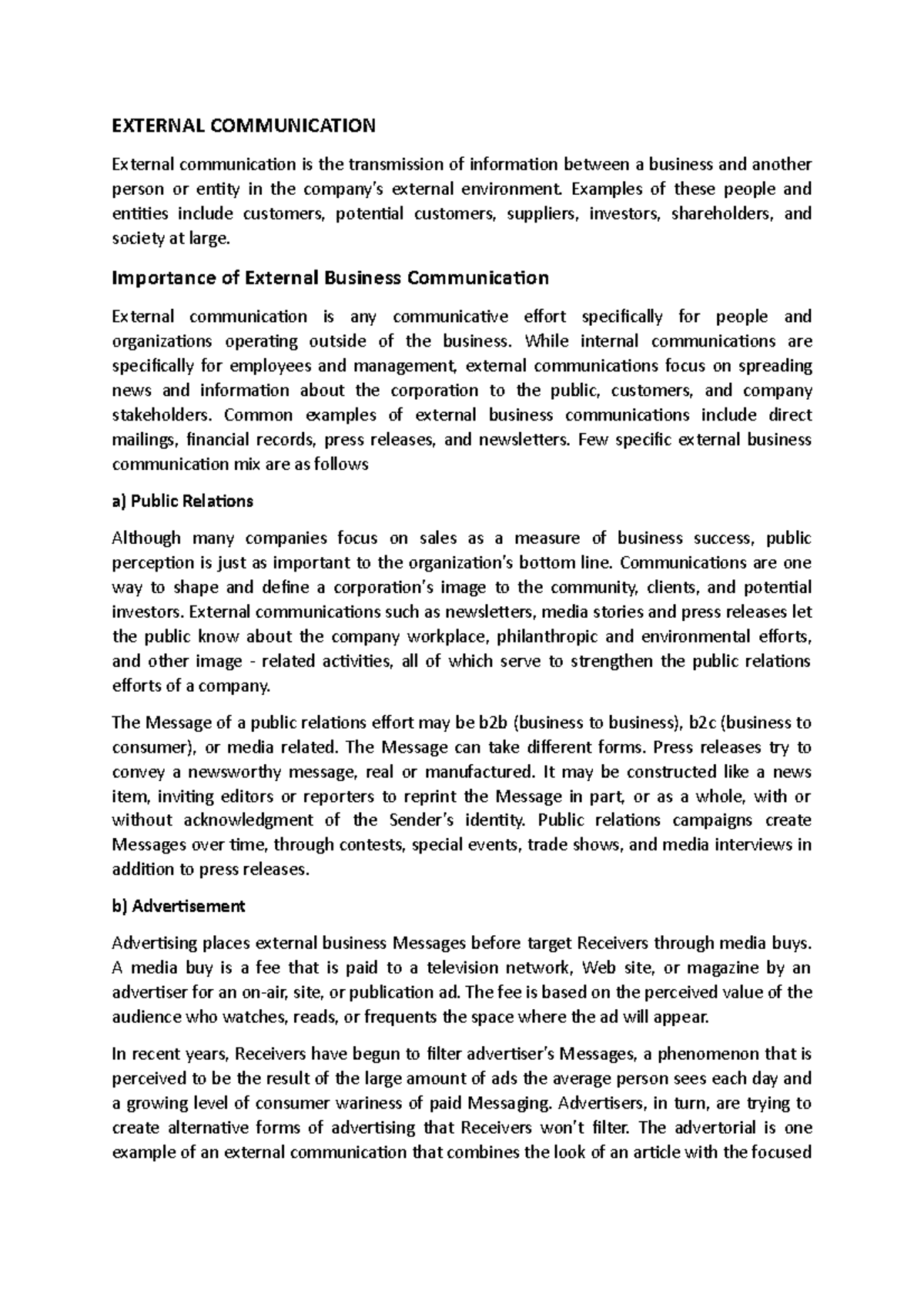 External Communication - EXTERNAL COMMUNICATION External communication ...