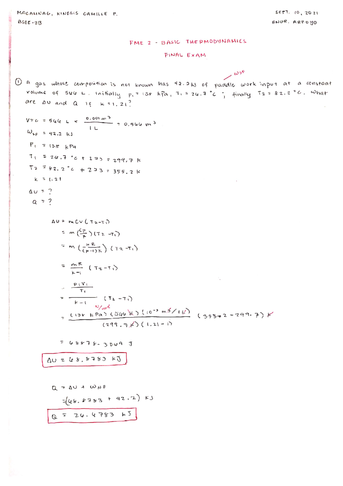 Thermodynamics: sample problems for finals - Engineering - Studocu