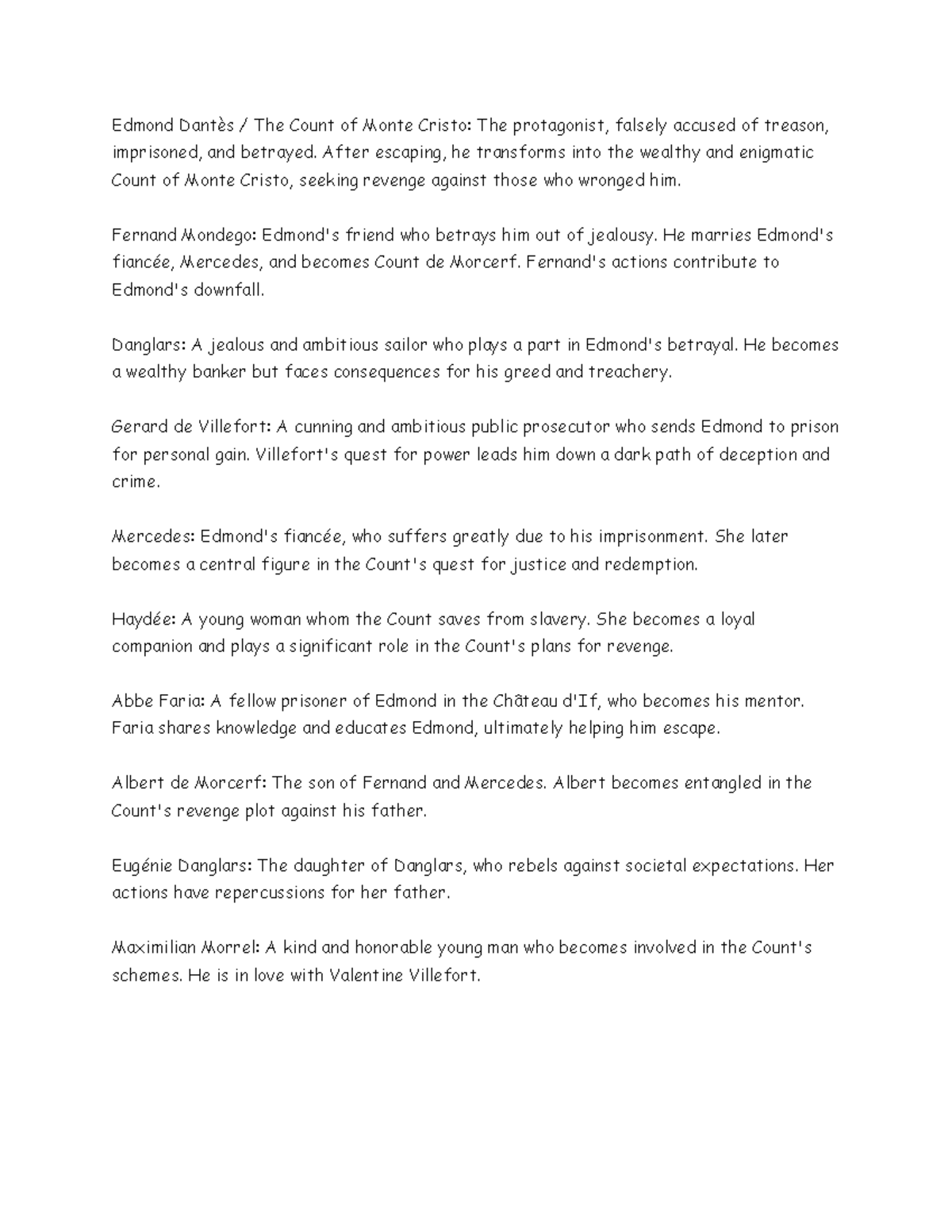Count of Monte Cristo Main Character List - Edmond Dantès / The Count ...