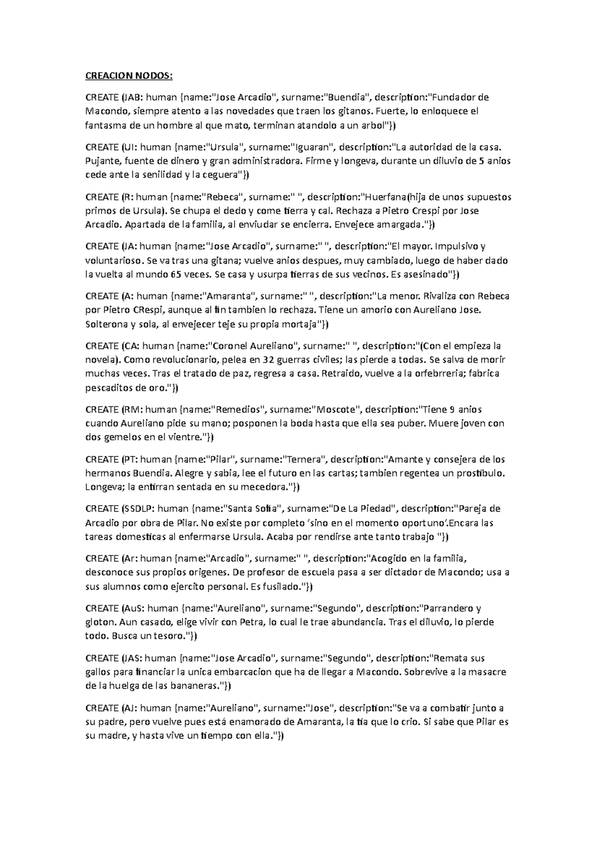 Creacion grafo - Neo4j - CREACION NODOS: CREATE (JAB: human {name:"Jose ...