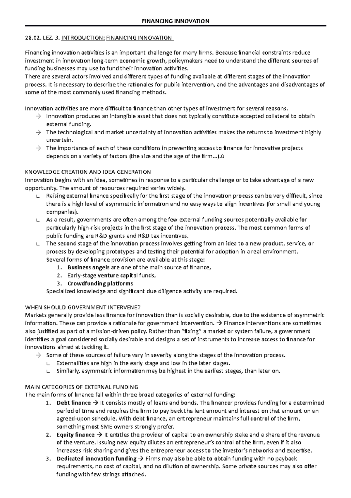 Financing Innovation - FINANCING INNOVATION 28. LEZ. 3. INTRODUCTION ...