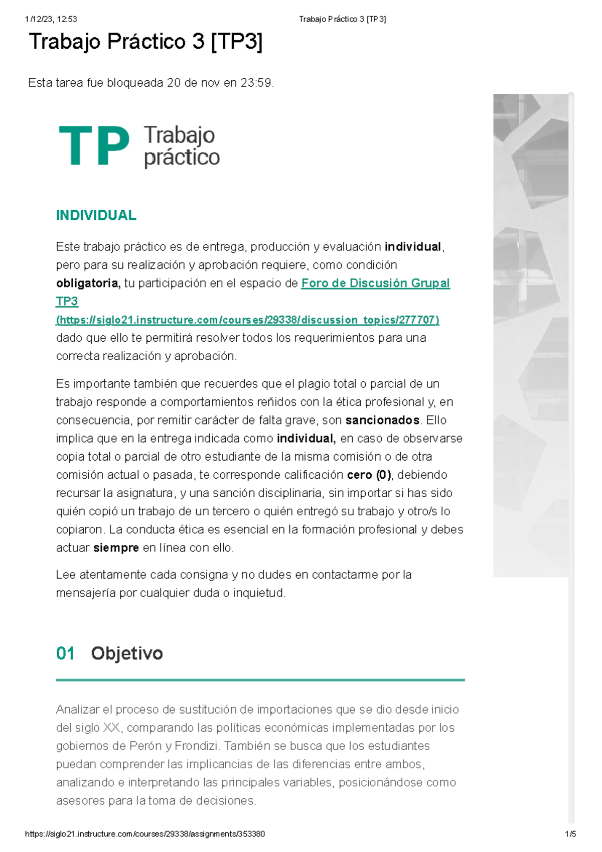 Trabajo Práctico 3 [TP3] - INDIVIDUAL Este trabajo práctico es de entrega, producción y ...