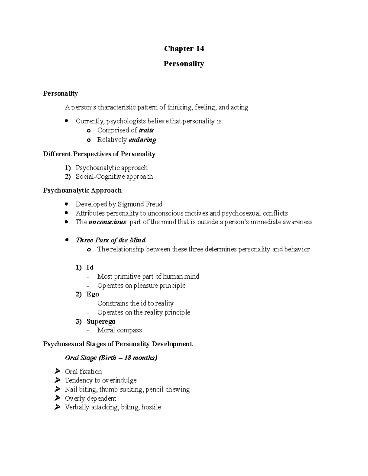 Chapter 14 Personality - Chapter 14 Personality Personality A ...