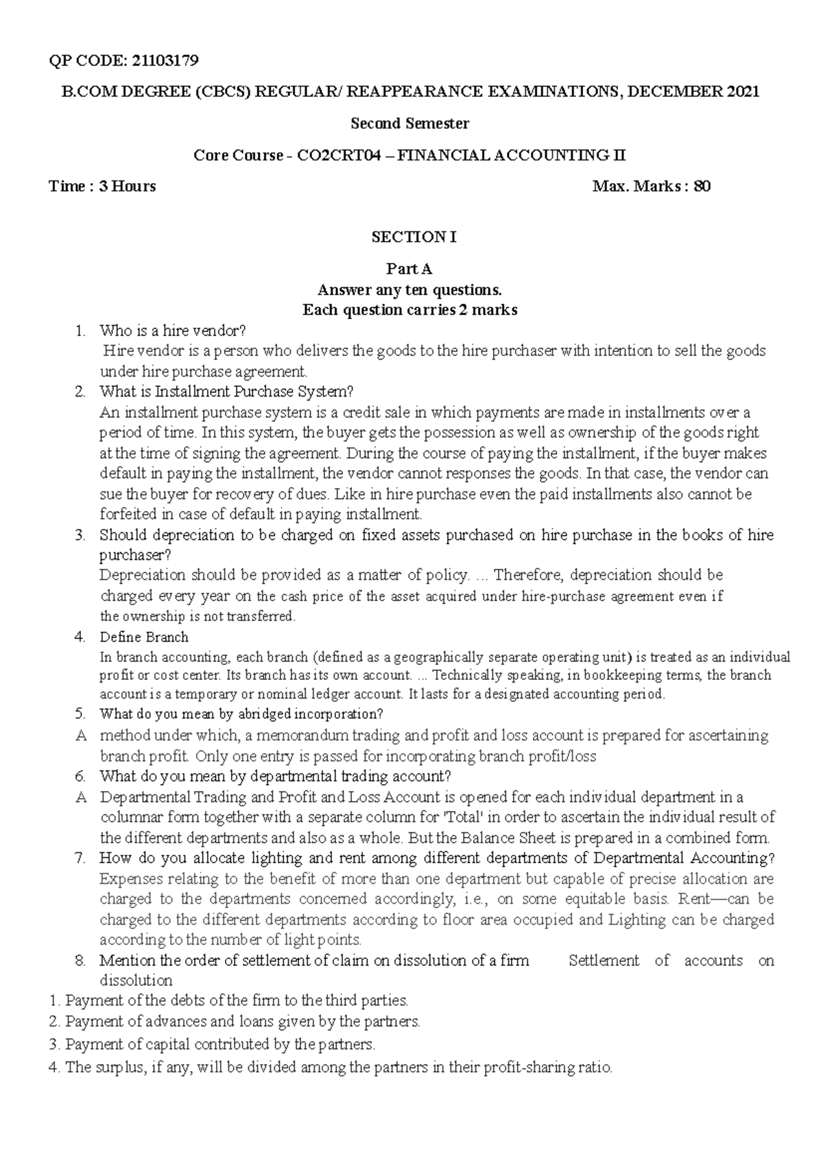 FA-II Dec 2021 scheme - Financial accounting question papers - QP CODE ...