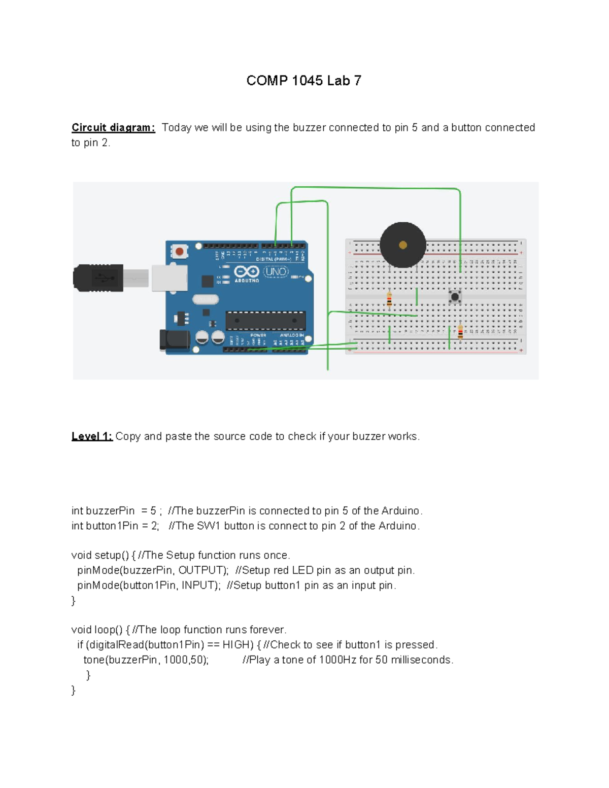 Comp 1045 Lab 7 Noyhing Comp 1045 Lab 7 Circuit Diagram Today We Will Be Using The Buzzer