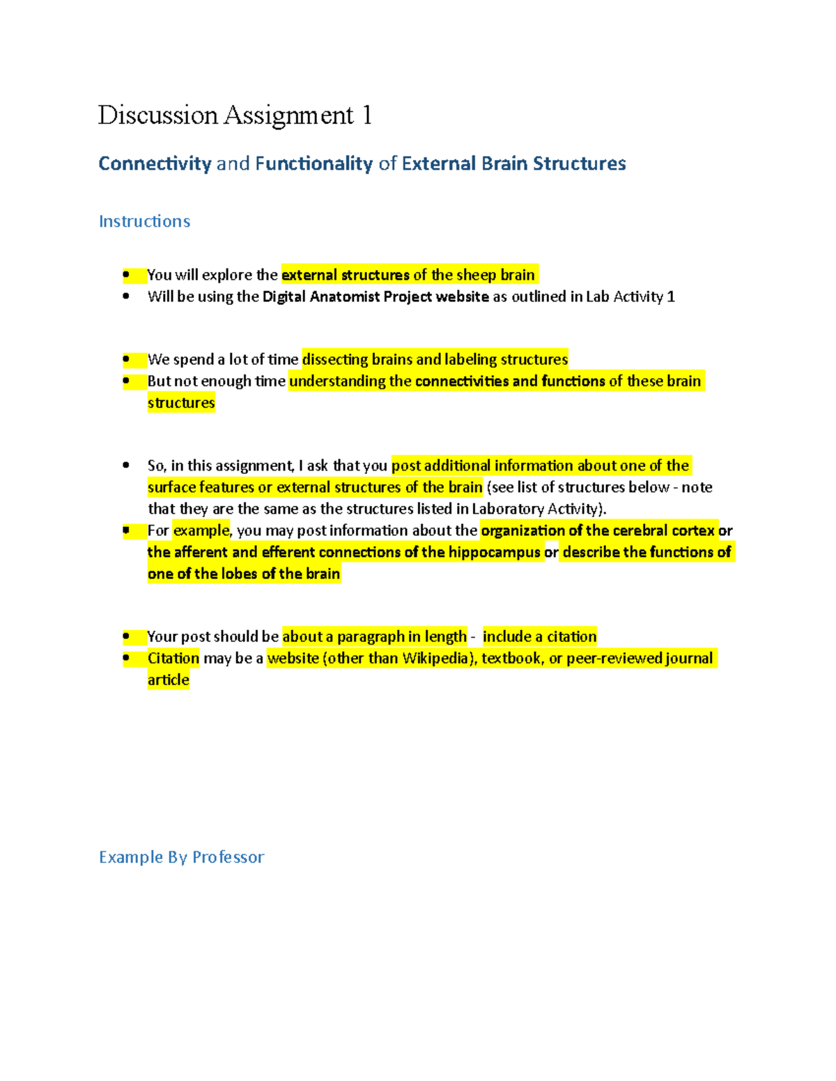 DA1 - Discussion Assignment 1 Outline / Brainstorming /Assignment From Advanced Physio ...