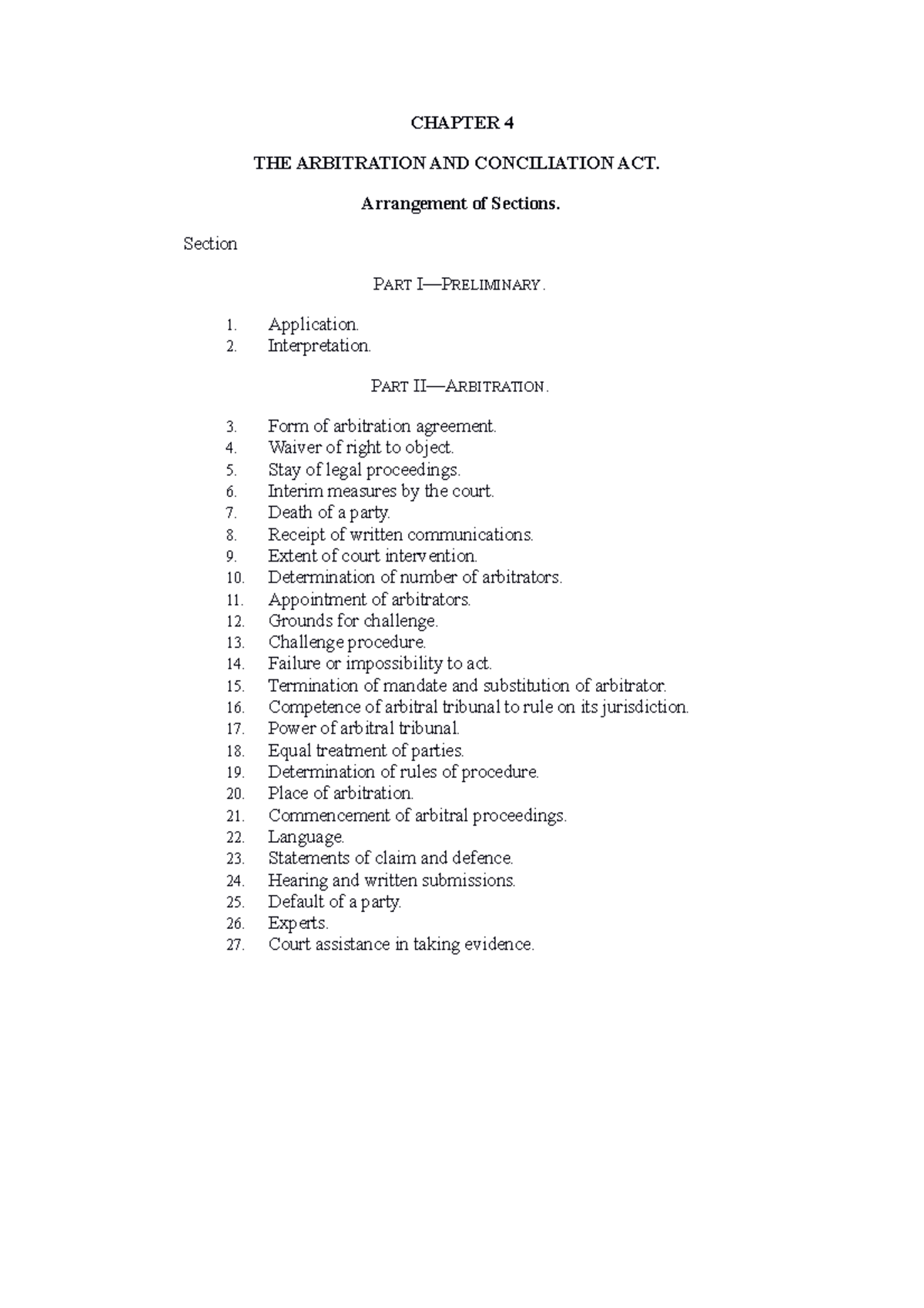 Arbitration and Conciliation Act - CHAPTER 4 THE ARBITRATION AND CONCILIATION ACT. Arrangement ...