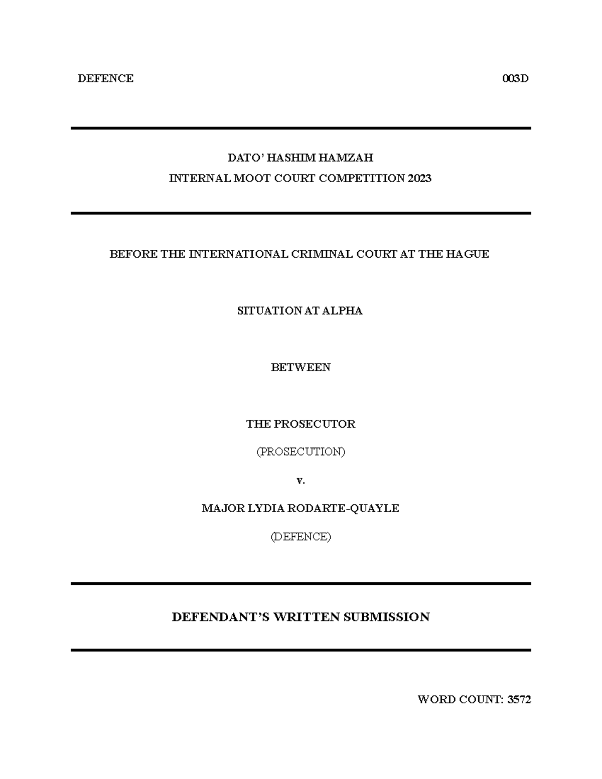 003 Written Submission for Defendant - DEFENCE 003D DATO’ HASHIM HAMZAH ...
