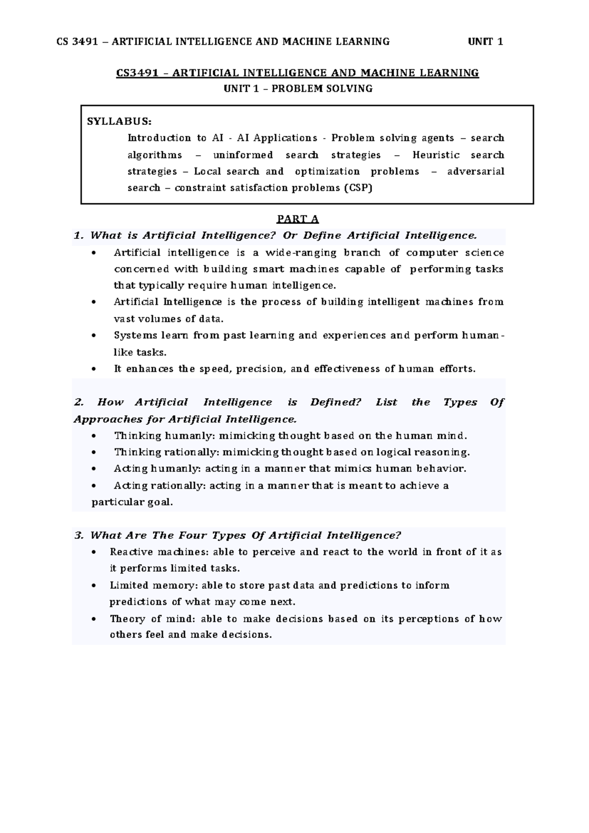 CS3491- Artificial Intelligence AND Machine Learning-819461728-AI UNIT ...