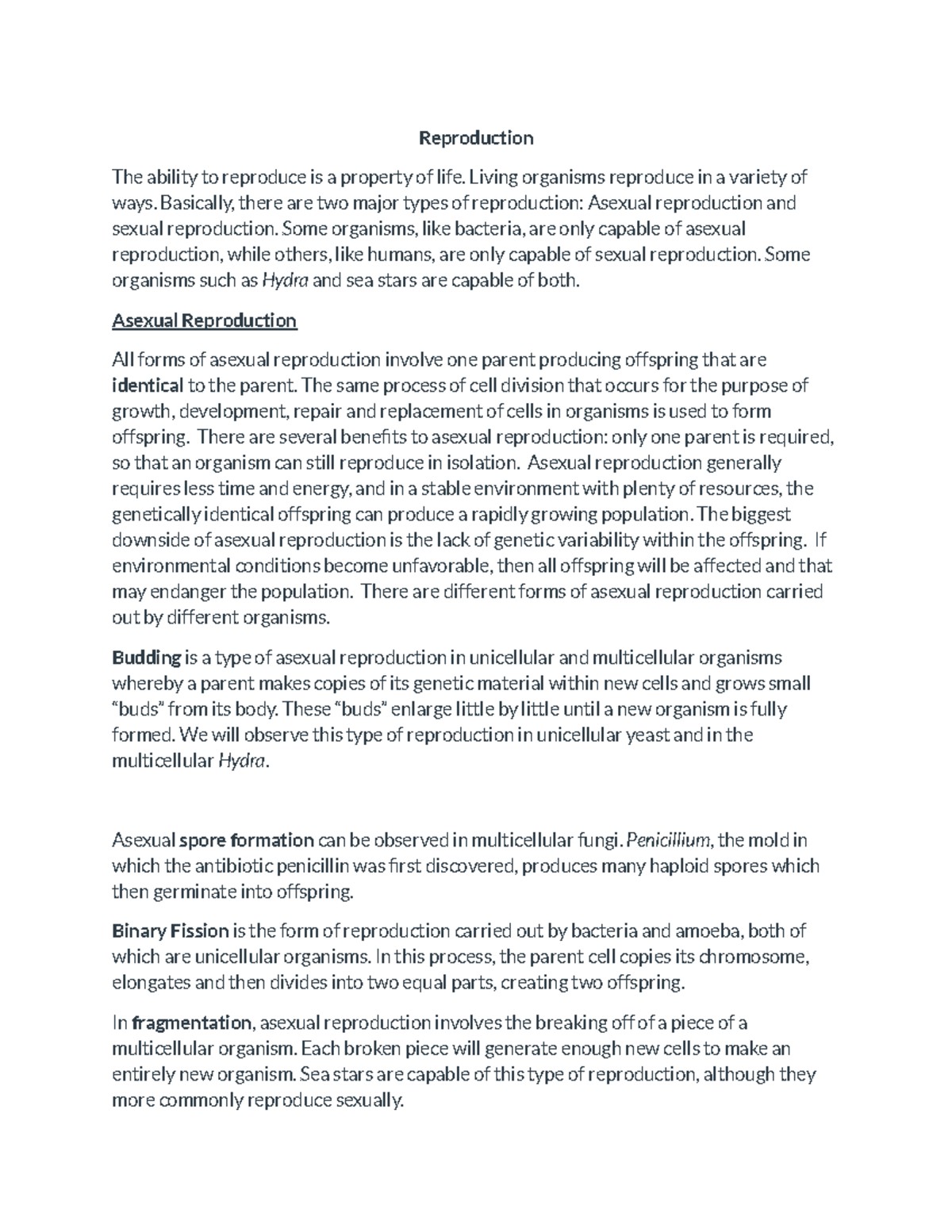 Reproduction - Reproduction The ability to reproduce is a property of ...