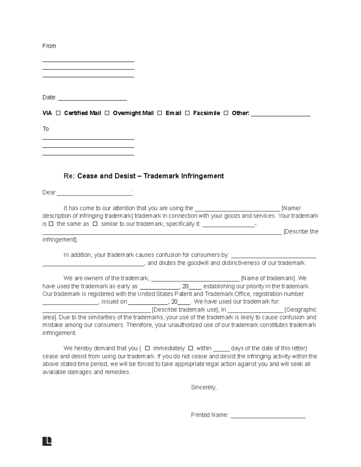 Cease and desist letter trademark - From Date ...