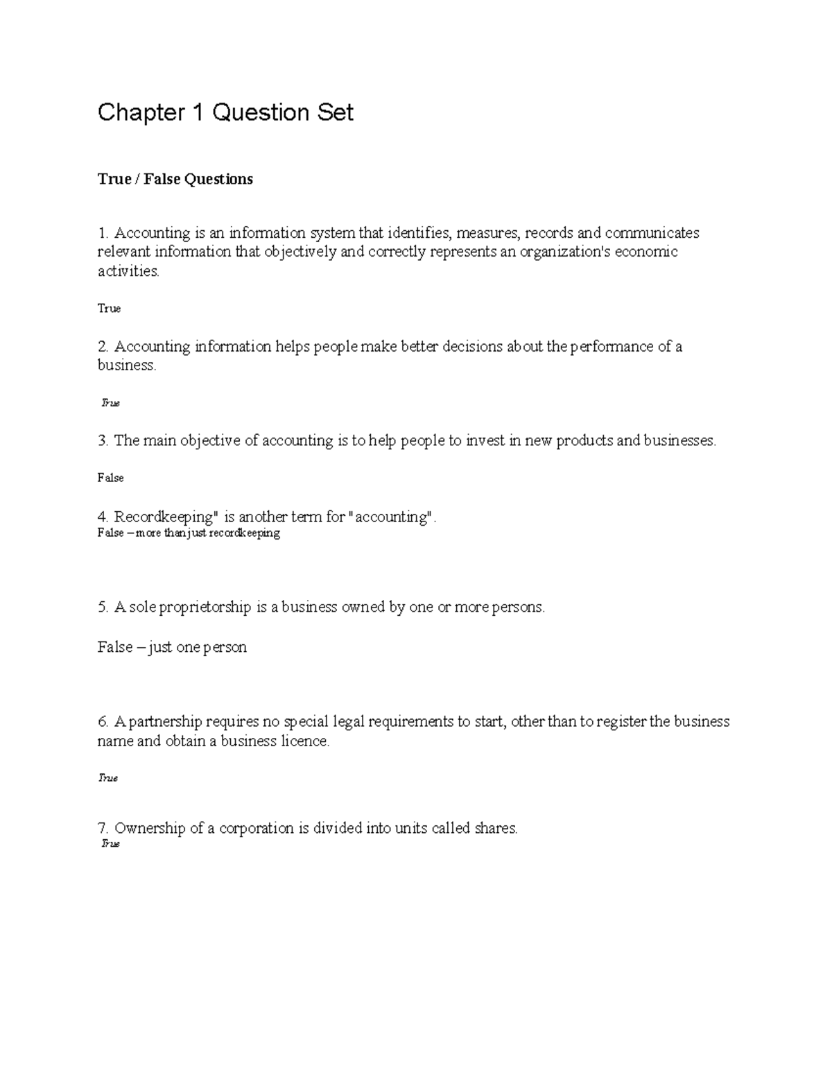 All of the Question Sets - Chapter 1 Question Set True / False ...