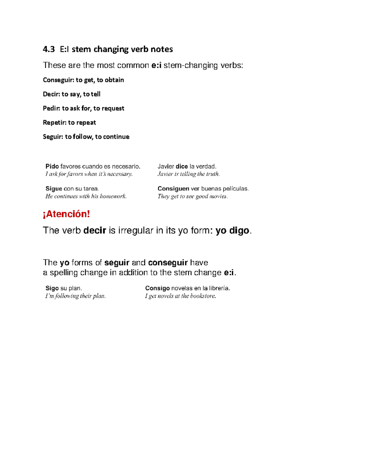 4 - rawr - BlEW 2009 - 4 E:I stem changing verb notes These are the ...