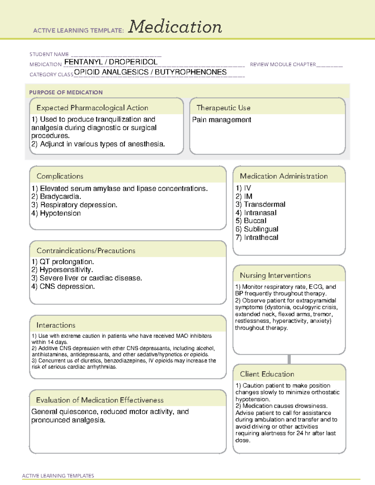 Active Learning Medication Template - Fentanyl - ACTIVE LEARNING ...