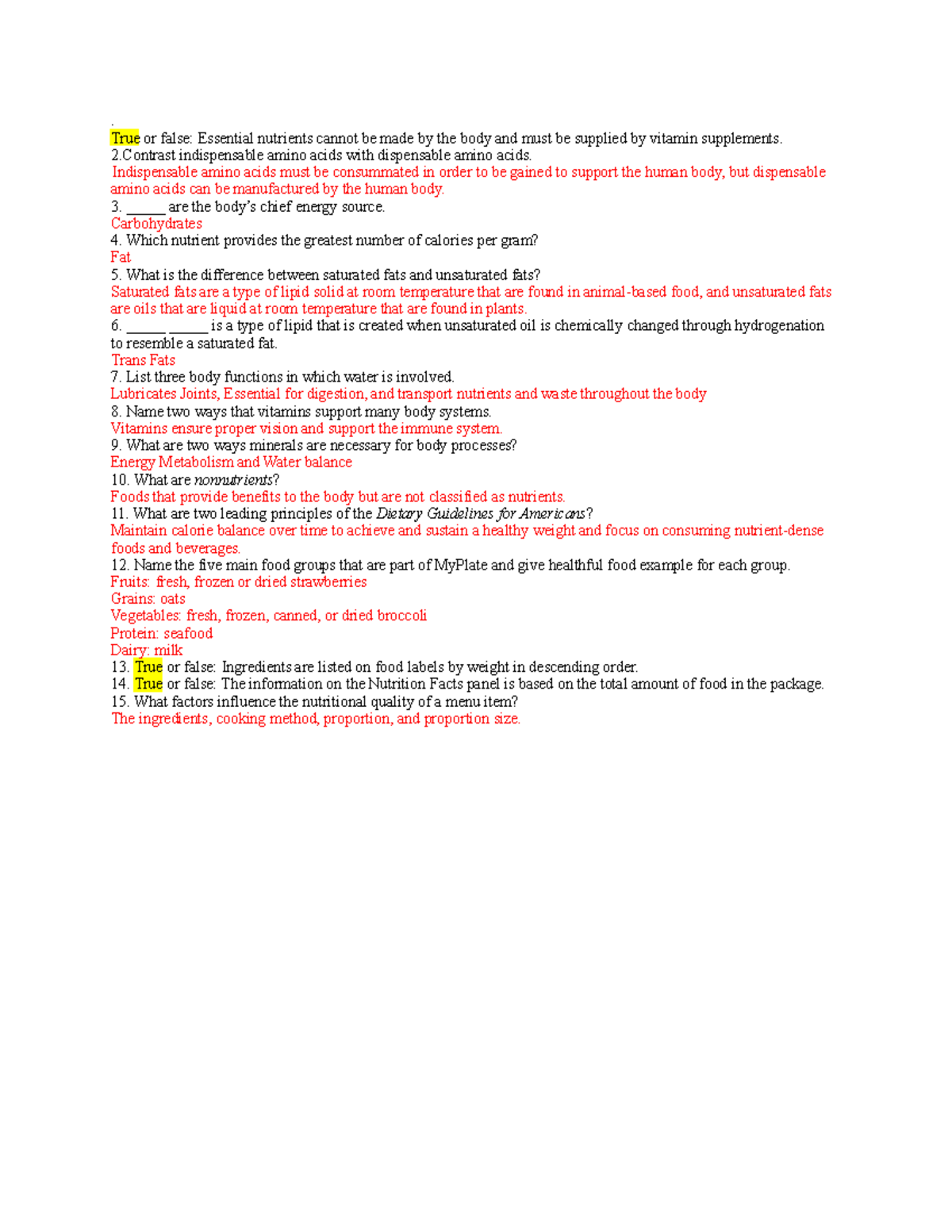 Chapter 50 culinary-Cecilia Albet - . True or false: Essential nutrients cannot be made by the ...