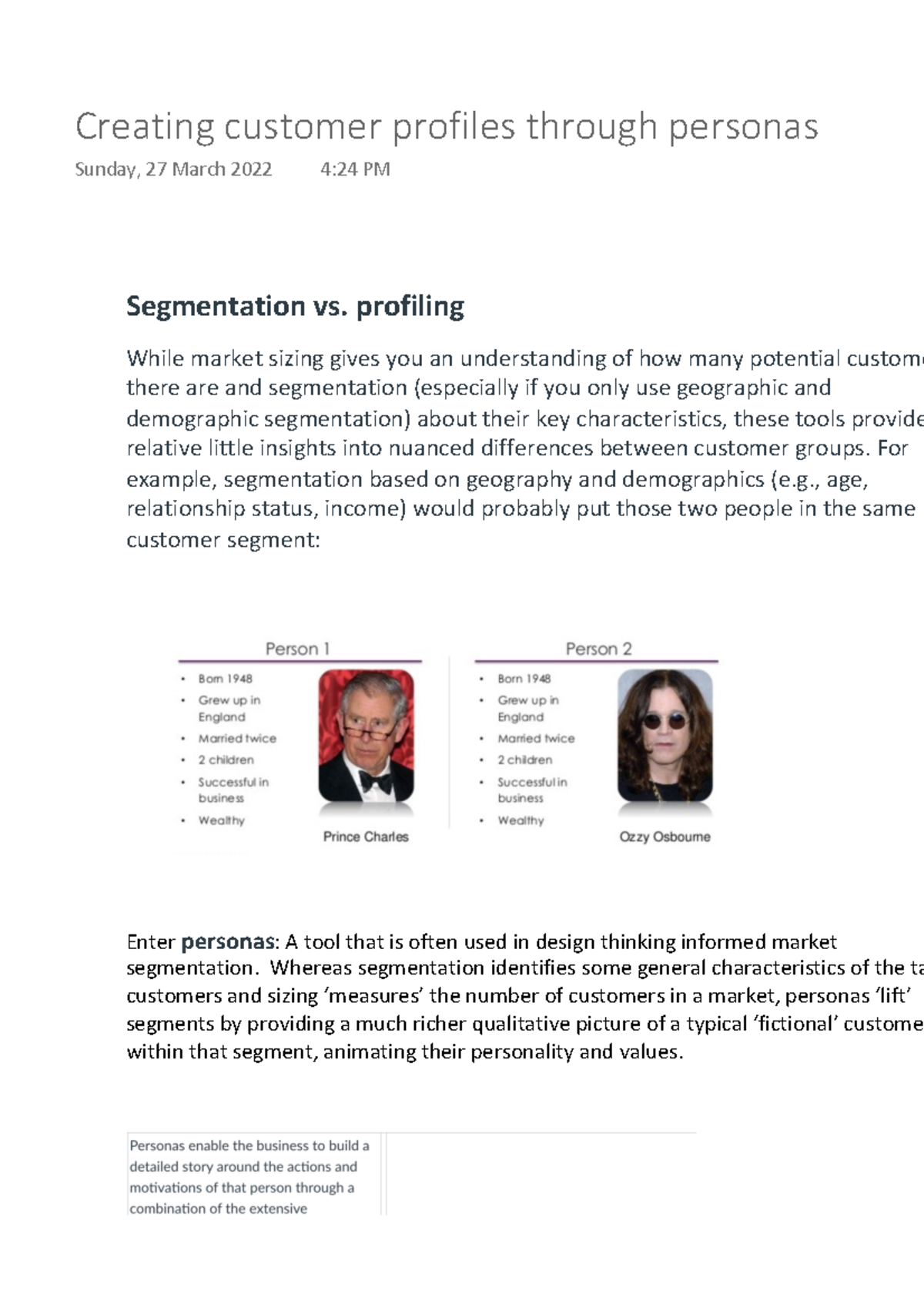 Creating customer profiles through personas - Segmentation vs ...