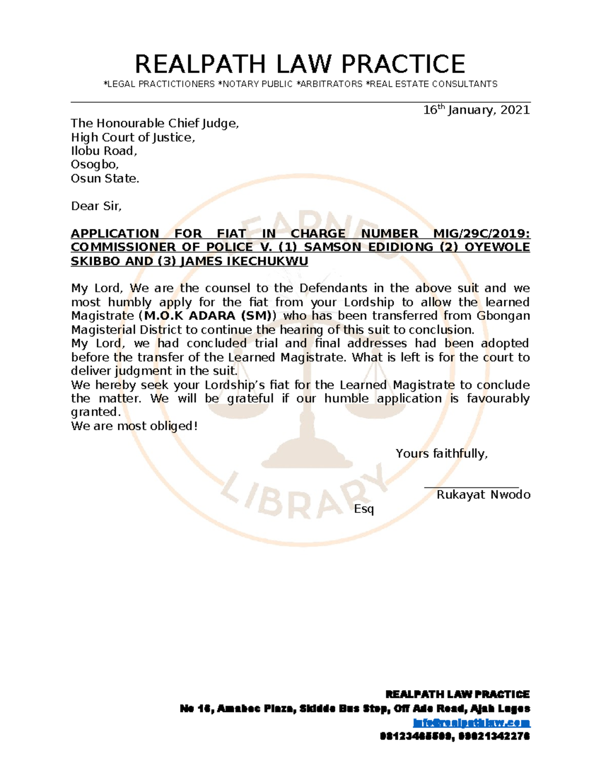 Application-FOR-FIAT - REALPATH LAW PRACTICE *LEGAL PRACTICTIONERS ...