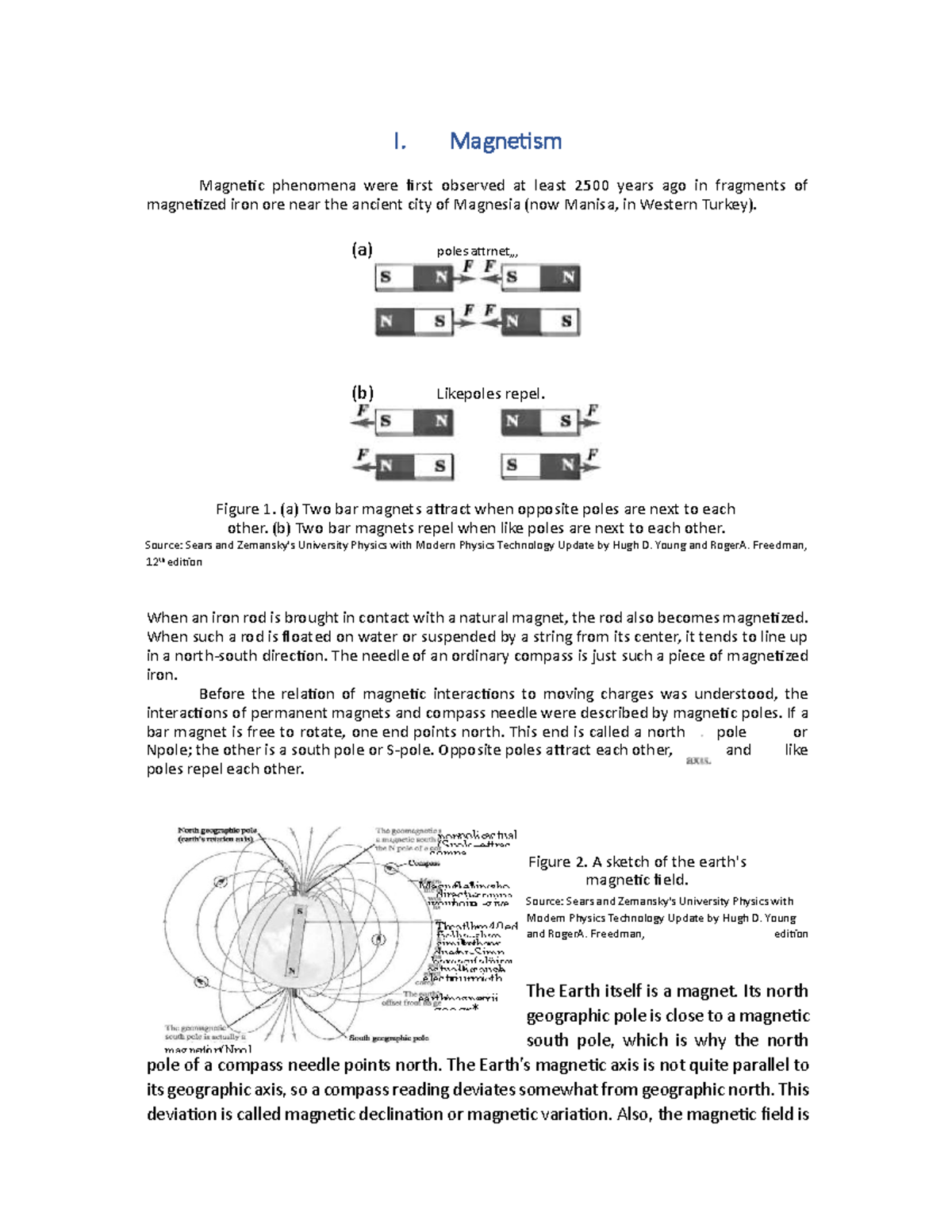 Magnetism Reading Material 2024 - I. MagneƟsm MagneƟc phenomena were ...