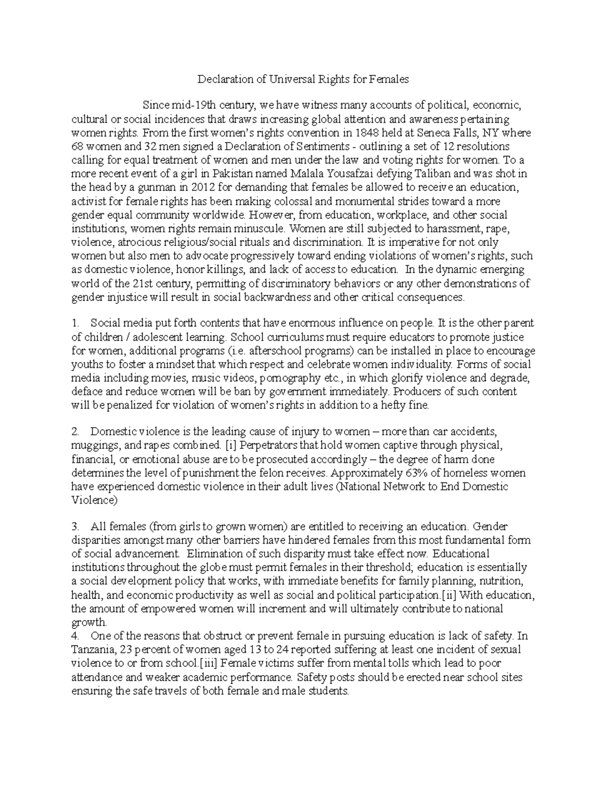 Declaration of Universal Women's Rights - Declaration of Universal ...