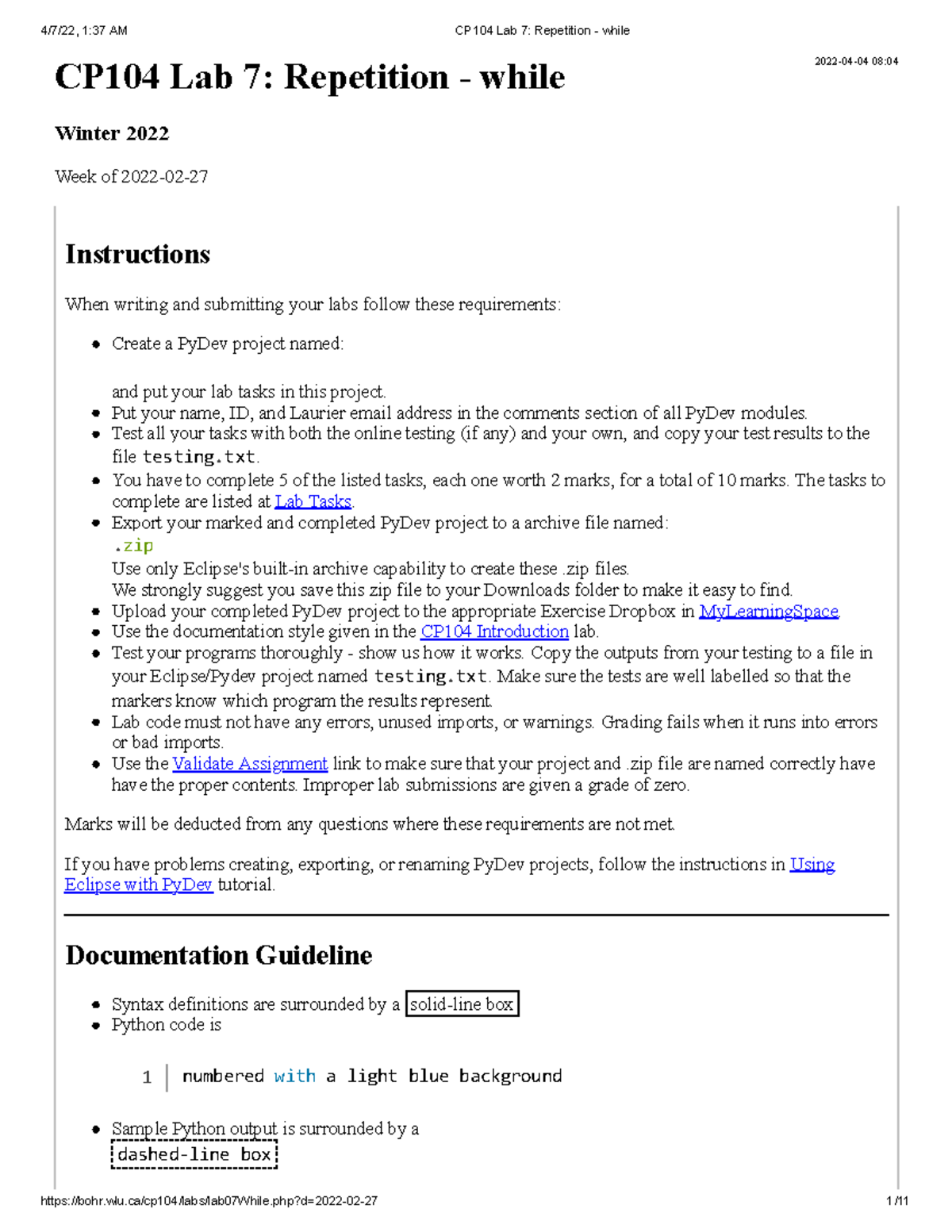 CP104 Lab 7 Repetition - while - 2022-04-04 08: CP104 Lab 7: Repetition ...