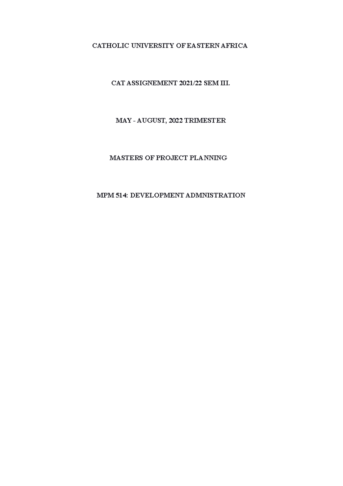 CAT MPM 514 - research methods - CATHOLIC UNIVERSITY OF EASTERN AFRICA ...