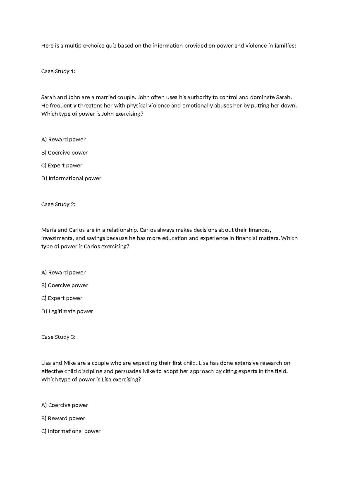 Spvv311 quiz case studies - Here is a multiple-choice quiz based on the ...