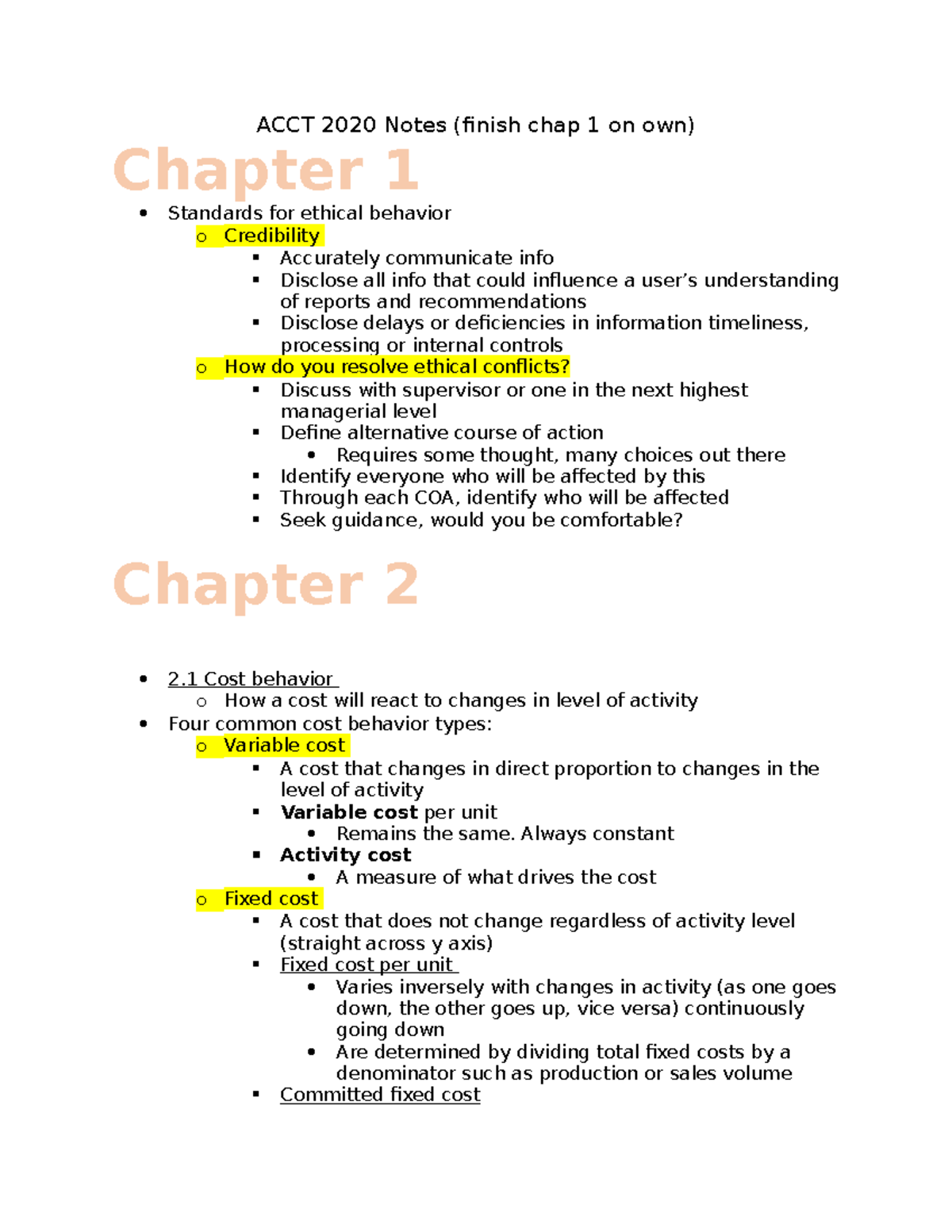 ACCT 2020 Notes - ACCT 2020 Notes (finish chap 1 on own) Chapter 1 ...