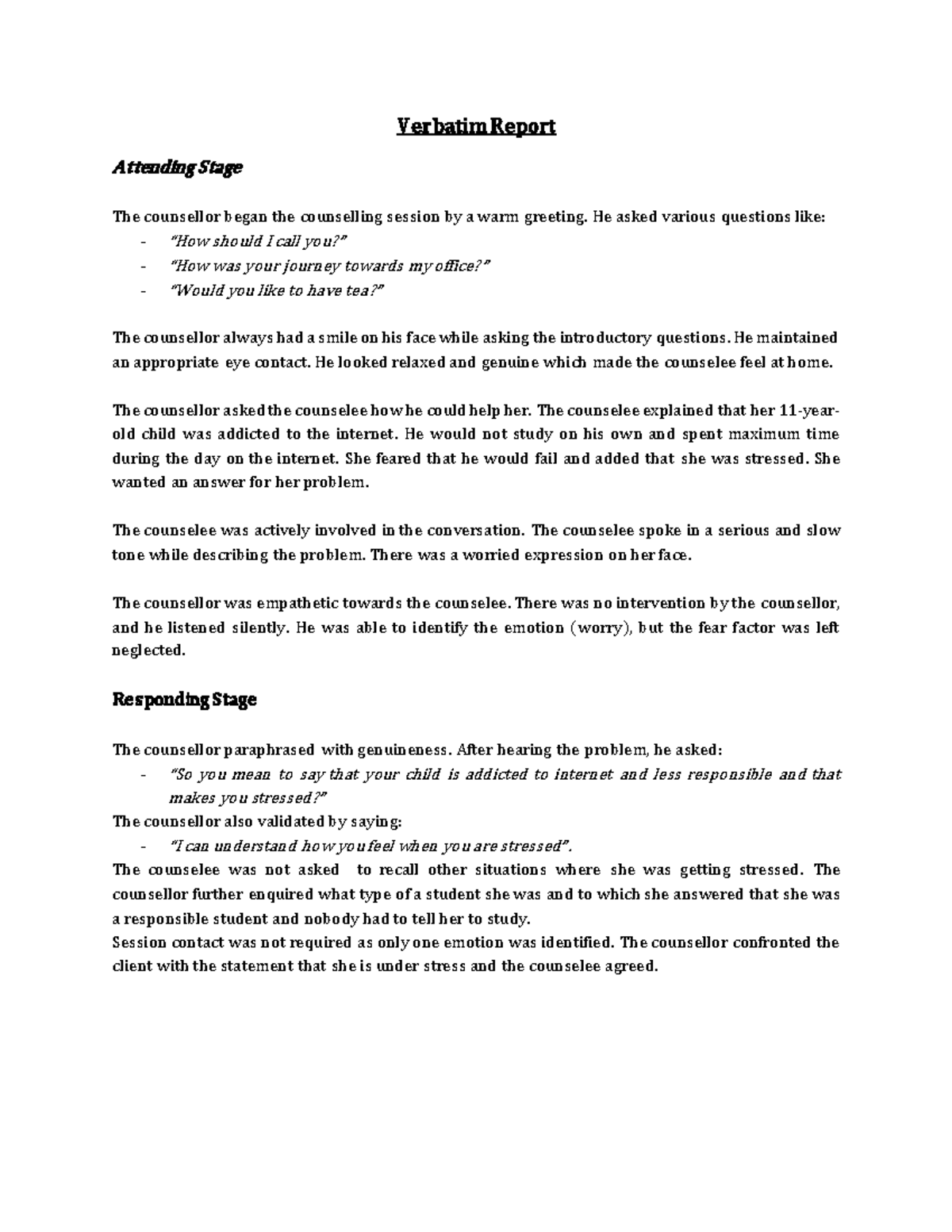 Assignment 2 Sawmiya Verbatim Report Attending Stage The Counsellor Began The Counselling assignment-2-sawmiya-verbatim-report-attending-stage-the-counsellor-began-the-counselling