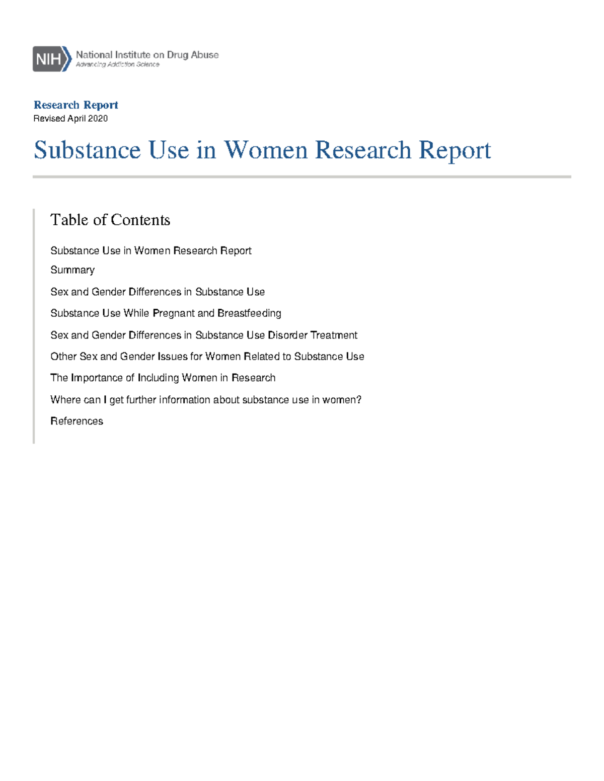 Substance use in women research report - Research Report Revised April ...