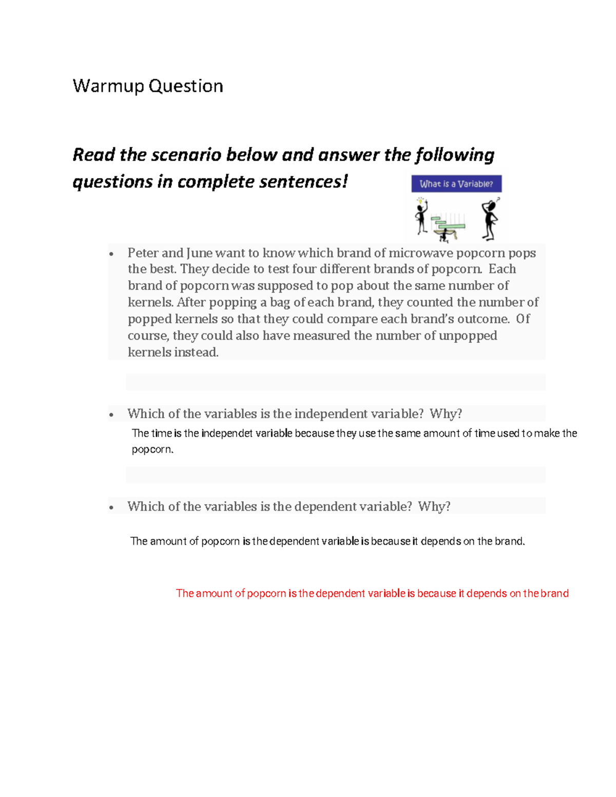 Warm up - skibidi - Warmup Question Read the scenario below and answer ...