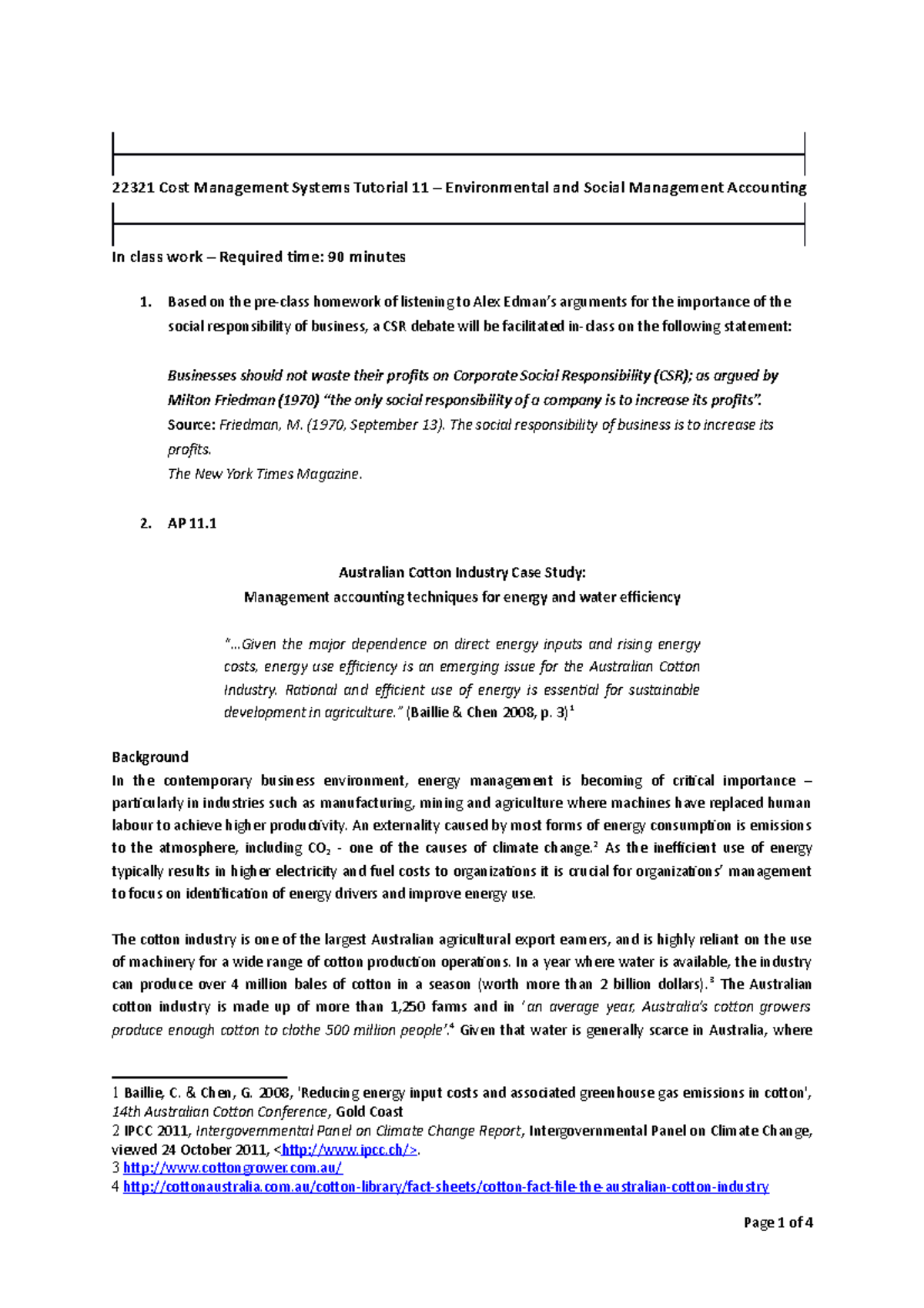 CMS Tutorial 11 In-class - 22321 Cost Management Systems Tutorial 11 ...
