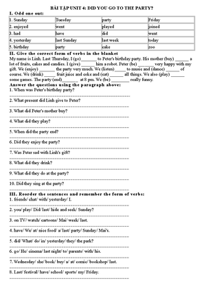Bai tap tieng anh lop 5 unit 4 nang cao did you go to the party - Bài tập Tiếng Anh lớp 5 Unit 4 ...